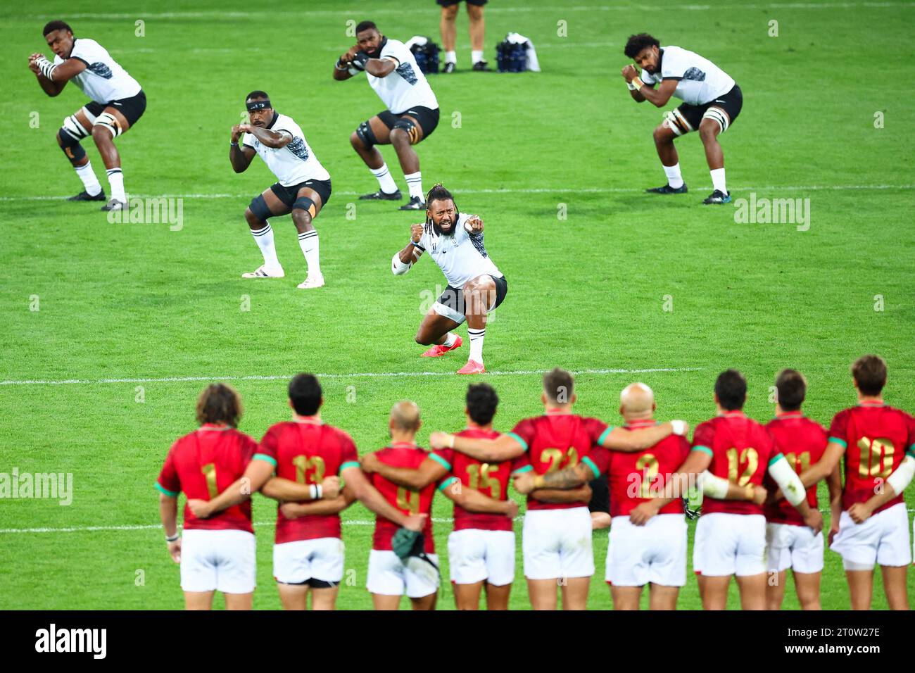 Toulouse, France. 08 octobre 2023. Le Cibi des Fidji avant le match de ...