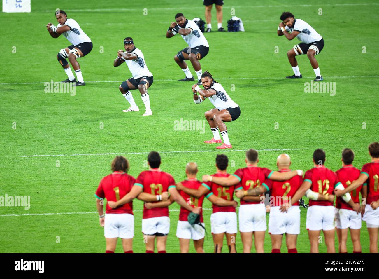 Toulouse, France. 08 octobre 2023. Le Cibi des Fidji avant le match de ...