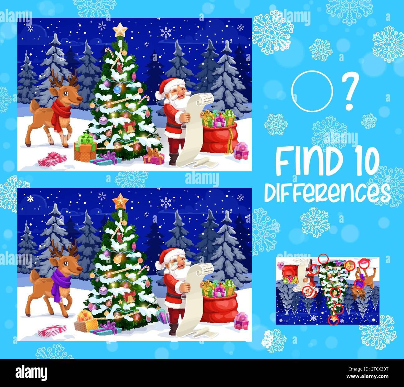 Trouver dix différences de fiche de jeu de Noël. Vacances d'hiver ...