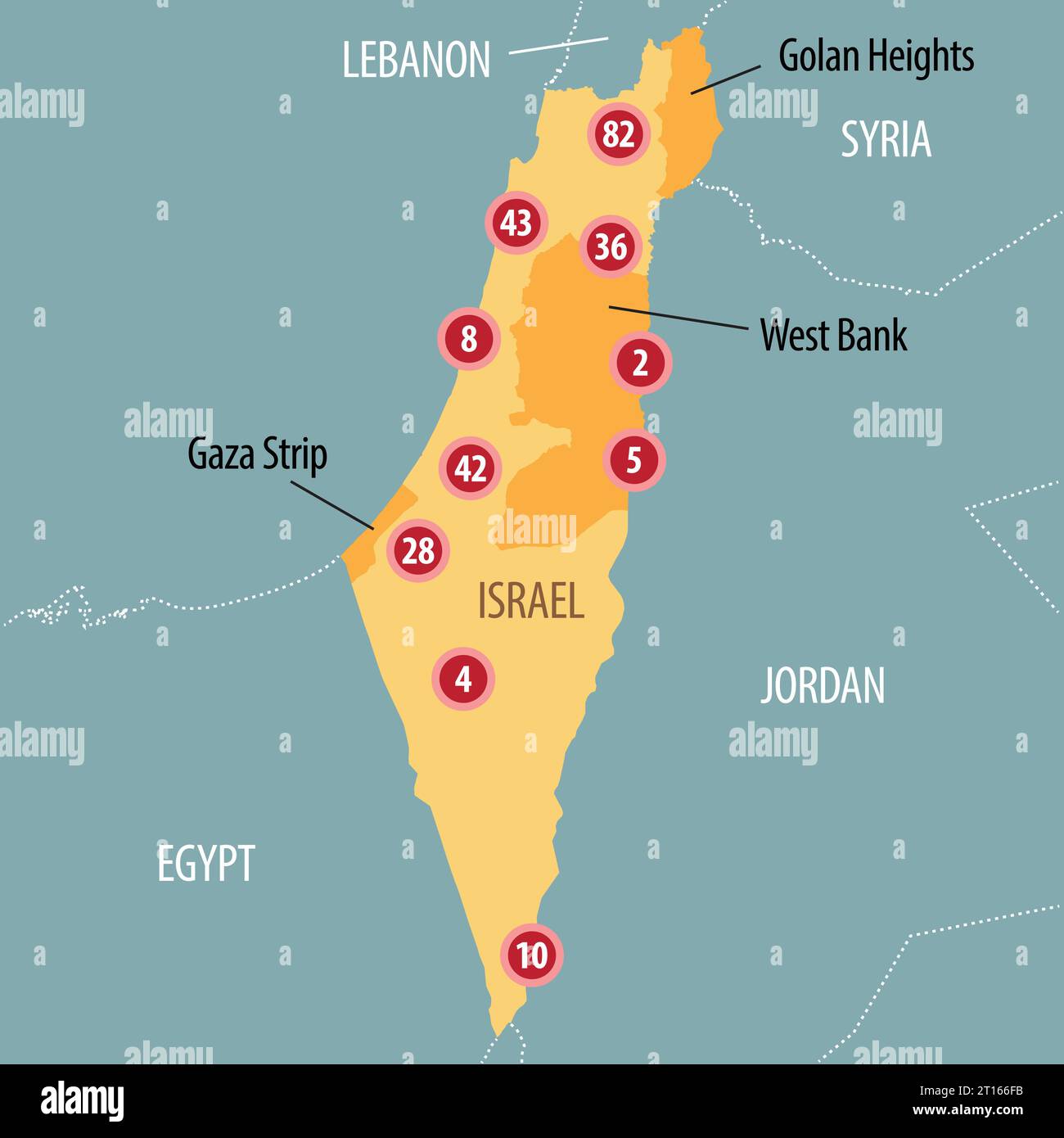 Carte vectorielle du nombre et de l'emplacement de Kibboutz en Israël ...