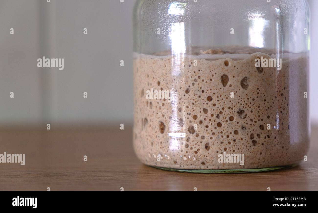 Le processus de fermentation du pain au levain maison. Entrée de ...