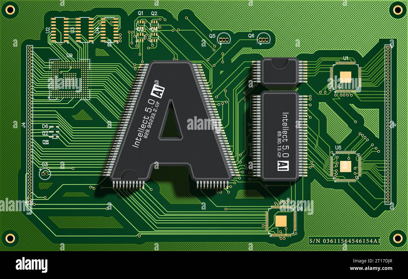 Deux micropuces sous la forme des lettres ai sur une carte électronique ...