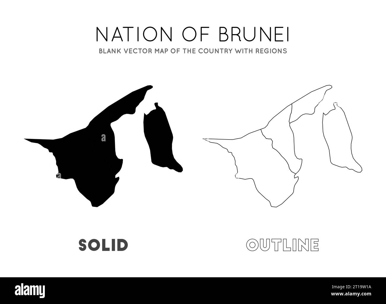 Brunei carte. Carte vectorielle vierge du pays avec les régions ...
