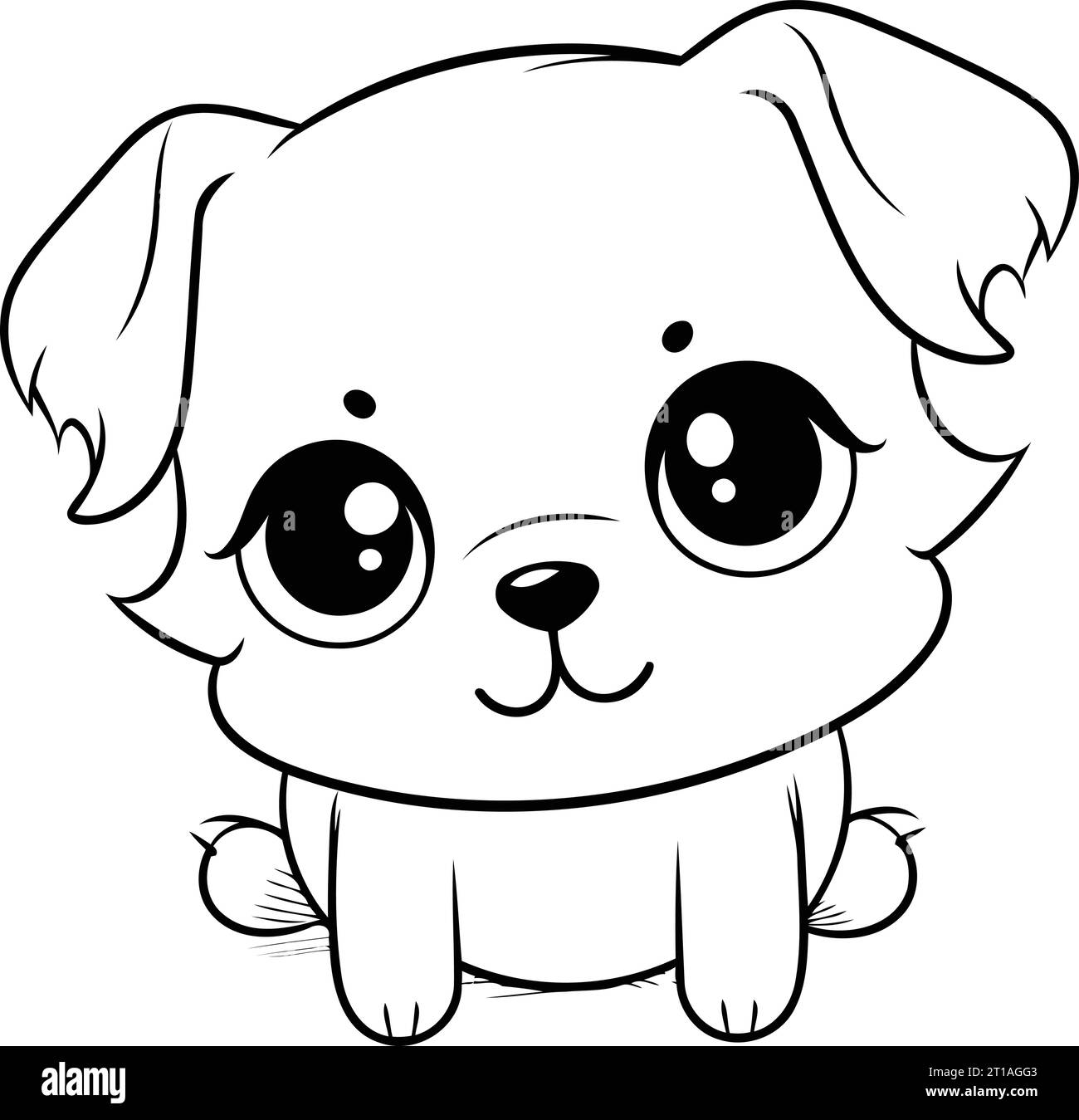 Mignon chien de dessin animé. Illustration vectorielle en noir et blanc ...