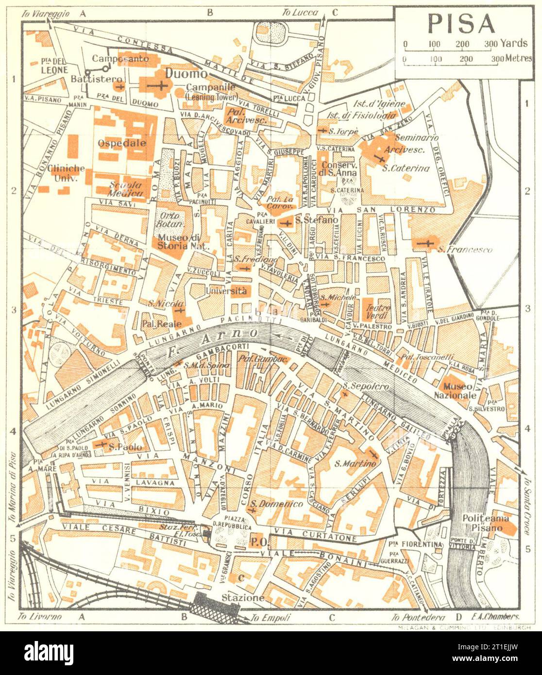 Plan de la ville DE PISE. Italie 1953 ancienne carte vintage Photo ...