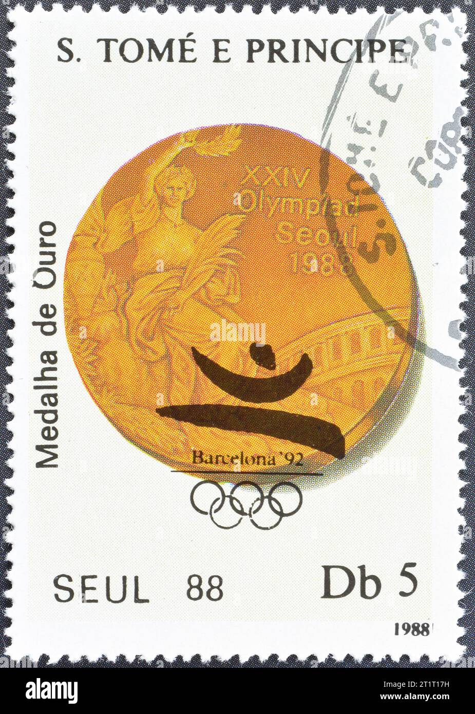 Timbre-poste annulé imprimé par São Tomé et Príncipe, montrant la ...