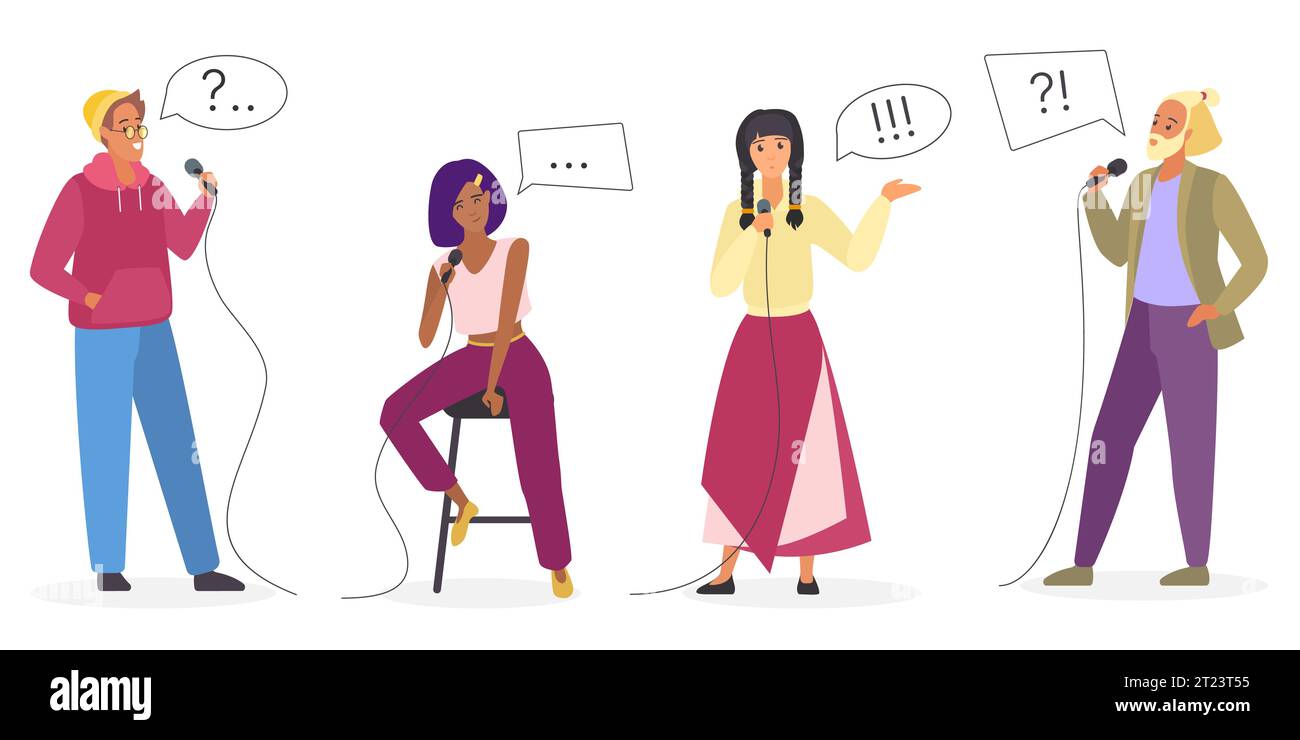 Stand up comédiens définir illustration vectorielle. Dessin animé isolé ...