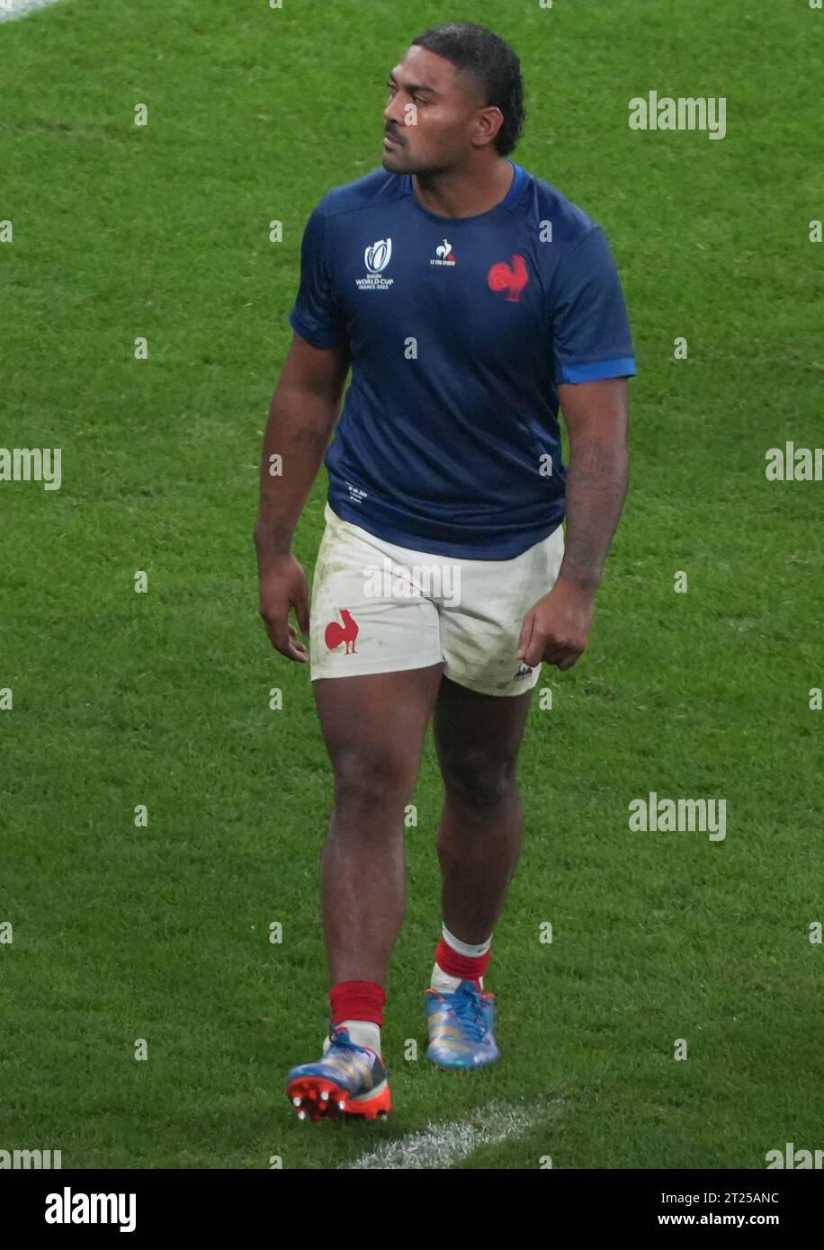 Peato Mauvaka de France lors de la coupe du monde 2023, match de rugby à XV en quart de finale ...