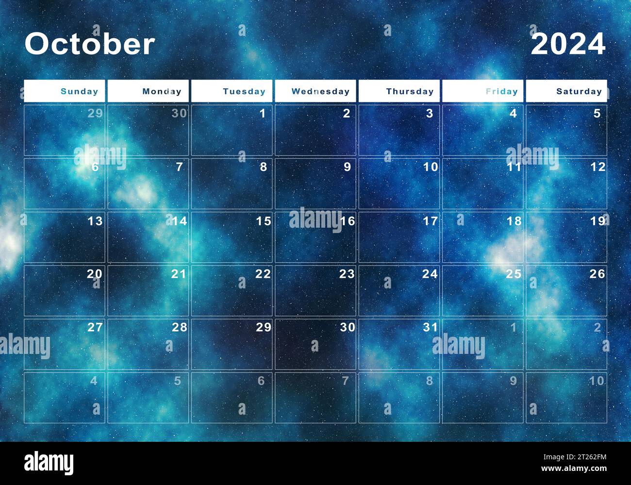 Calendrier octobre 2024 à imprimer Banque de photographies et d’images ...