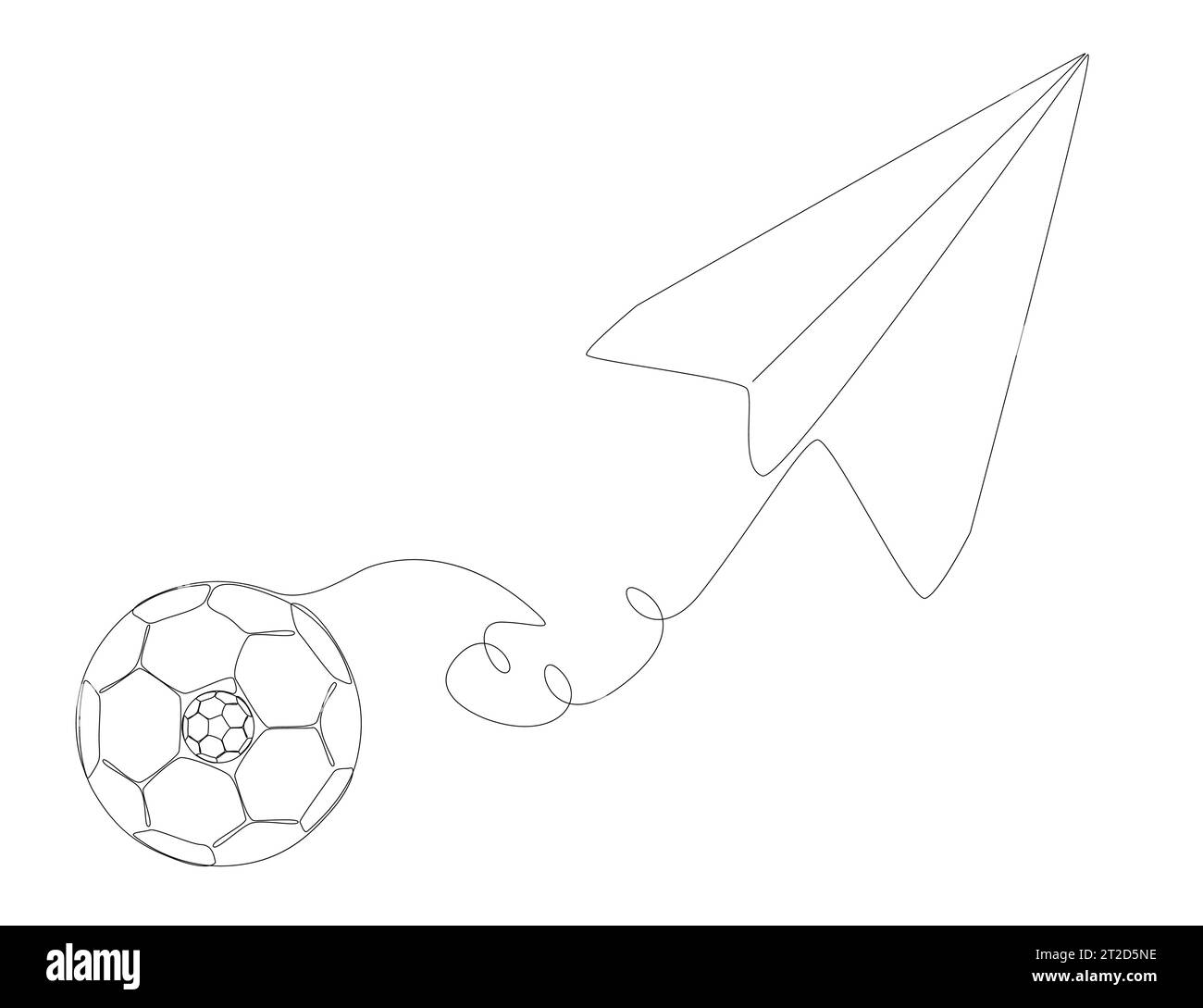 Une ligne continue d'avion en papier avec ballon de football. Concept ...