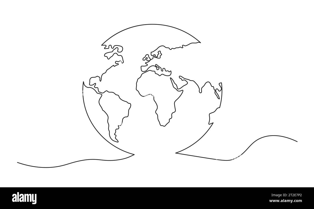 Un dessin de ligne continue de Earth globe.World map dessin de ligne ...