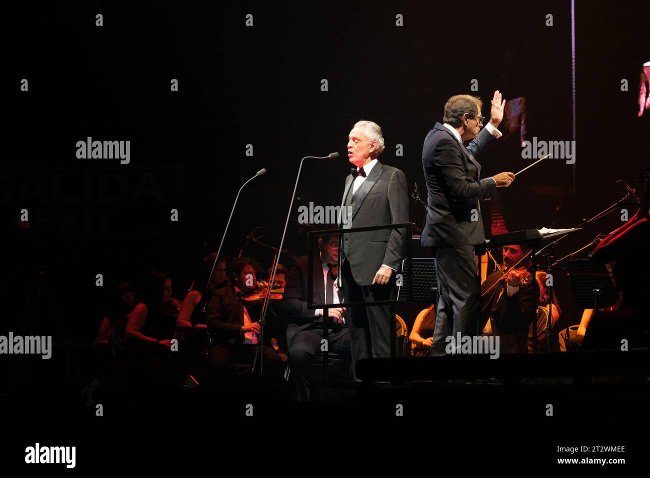 La chanteuse Andrea Bocelli lors d'une représentation au WiZink Center ...