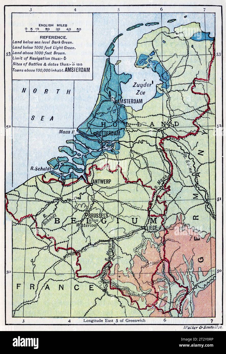 Carte des pays bas en Europe circa 1910 à partir d'un manuel de ...