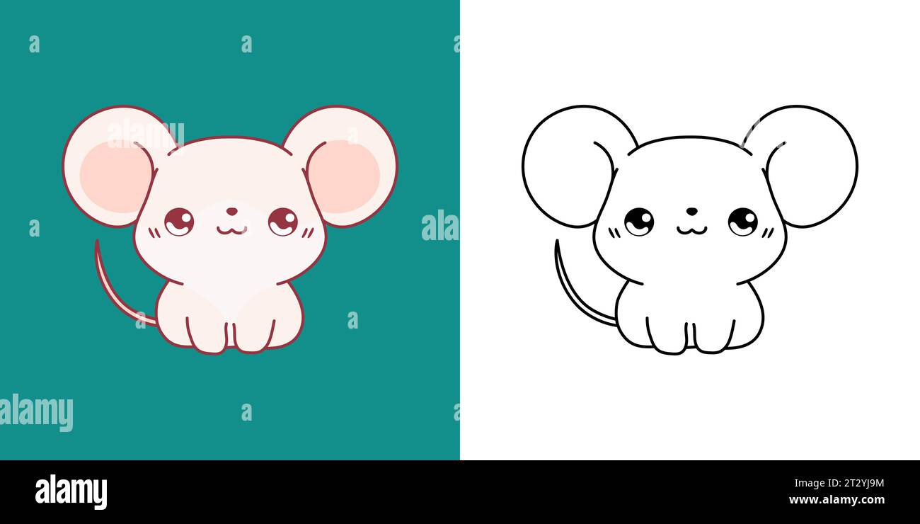 Kawaii Baby Rat Clipart multicolore et Noir et blanc. Mignon Kawaii ...