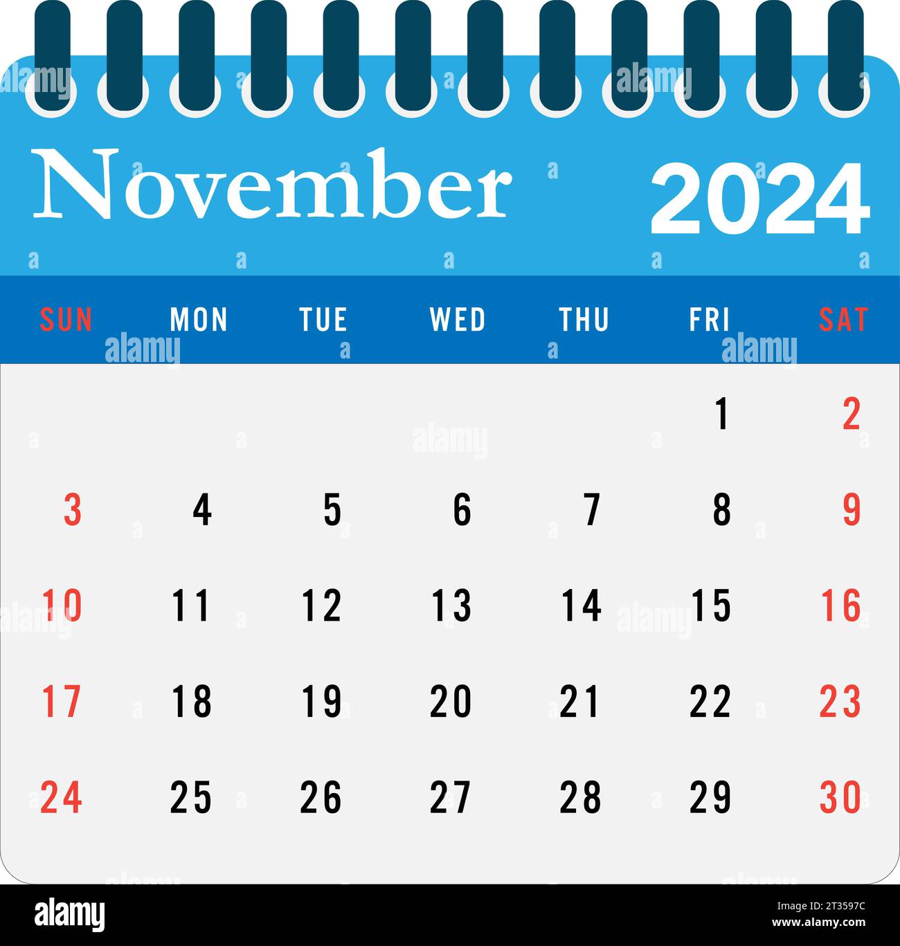 Calendrier novembre 2024 Calendrier mural modèle 2024 Image Vectorielle ...