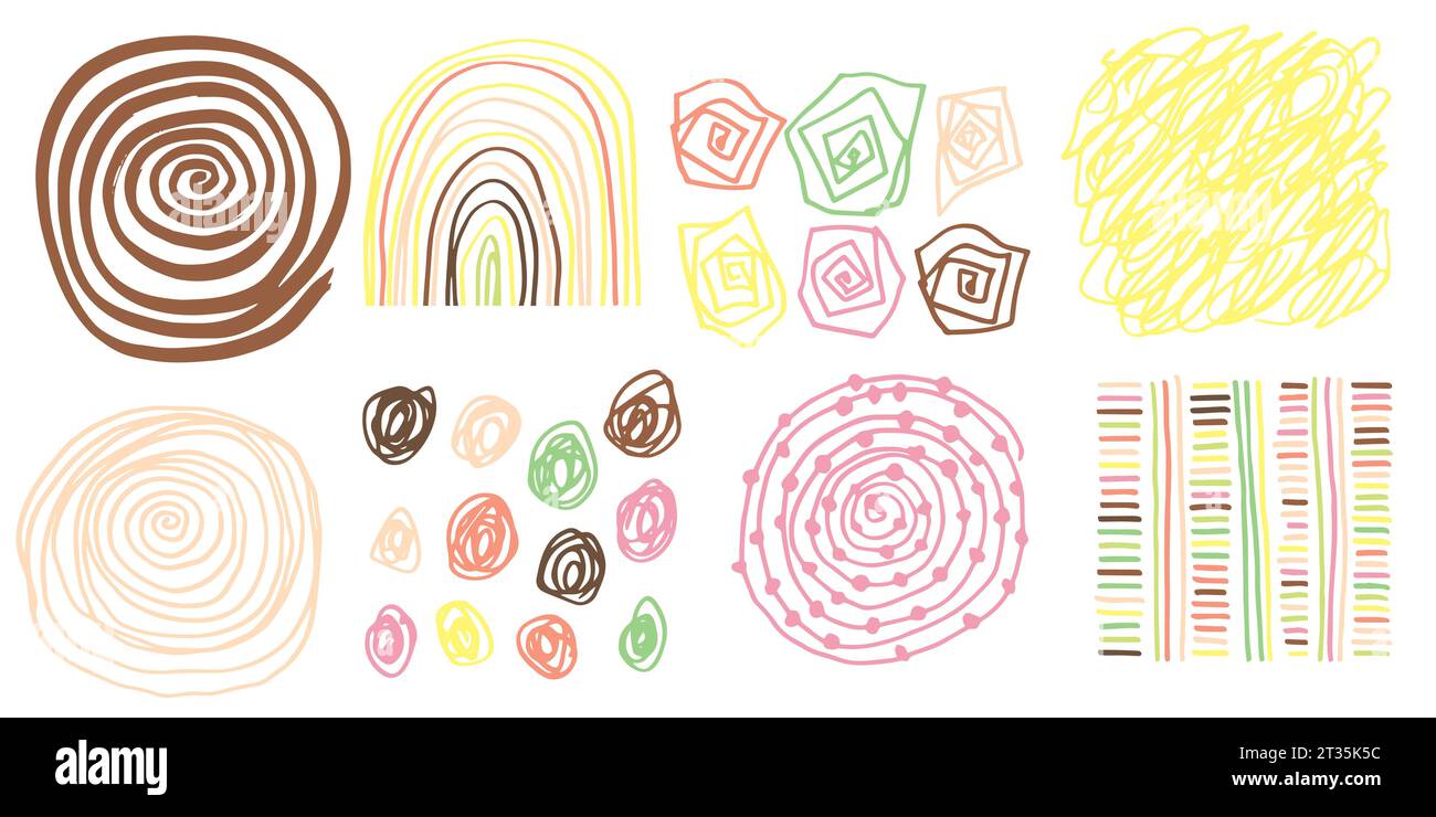 Set Pattern, ligne dessinée à la main texture. Crayon de dessin de hachures croisées d'encre de ...