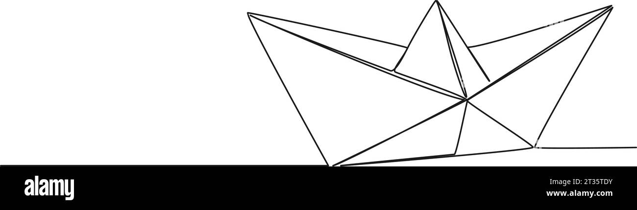 dessin continu à une seule ligne de bateau en papier origami, illustration vectorielle au trait ...