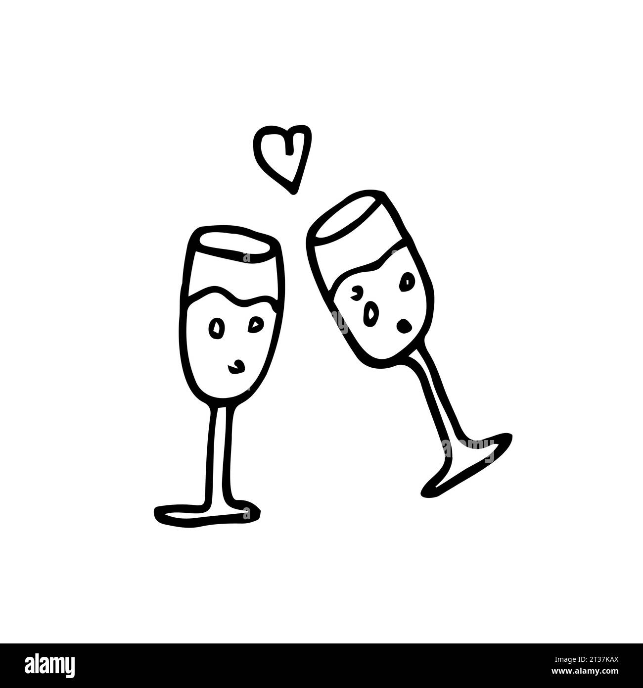 Dessin de ligne vectoriel ocheering avec des verres de vin ou de ...