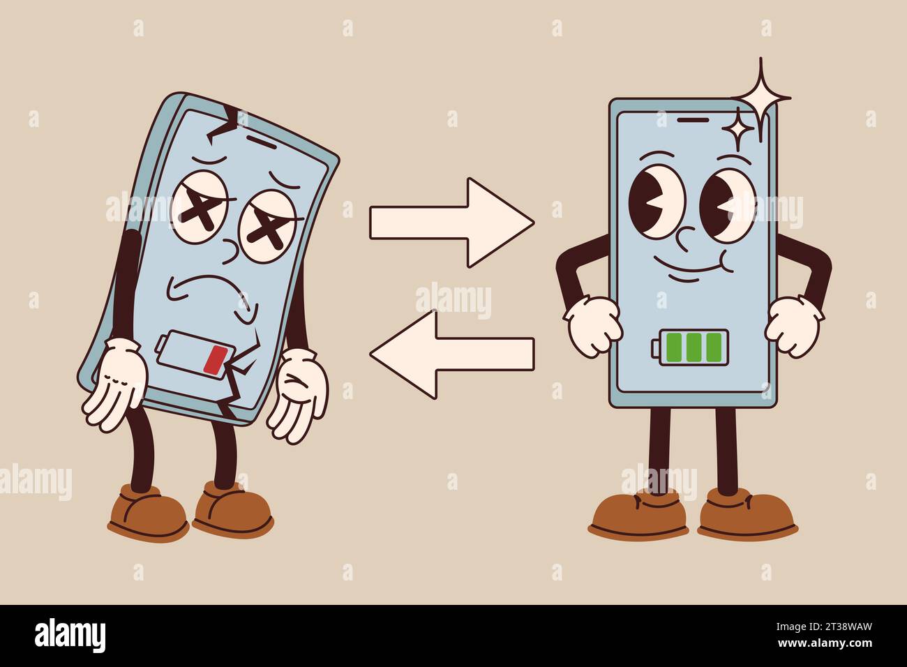 Accord de reprise de smartphone Cartoon. Changement de la batterie du ...