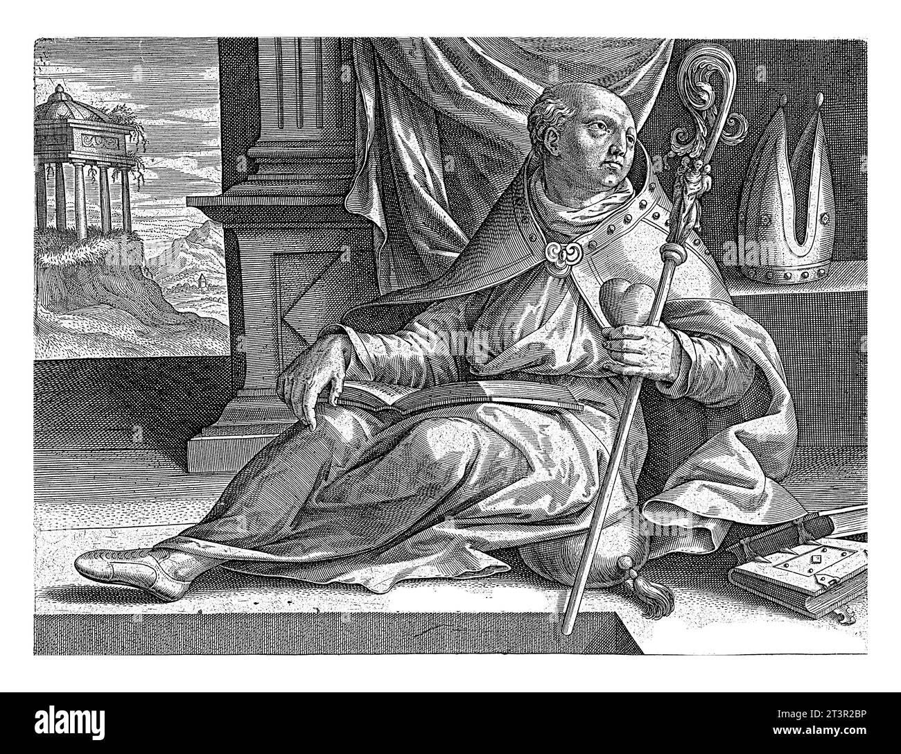 Saint Augustin d'Hippone a un livre ouvert sur ses genoux. Il porte le ...