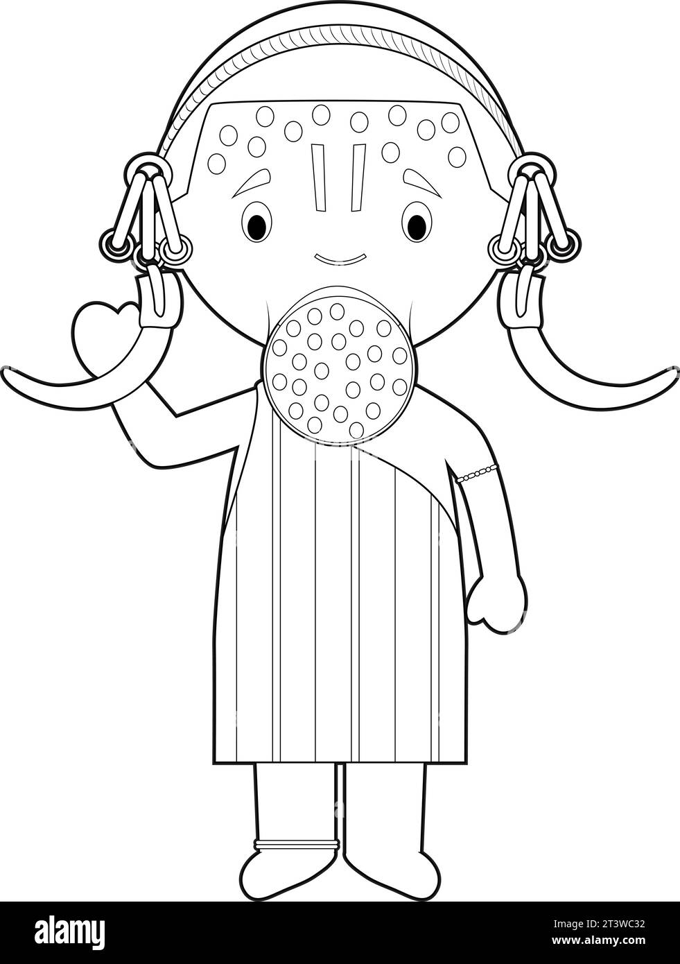 Personnage de dessin animé à colorier facile d'Éthiopie (tribu Mursi ...