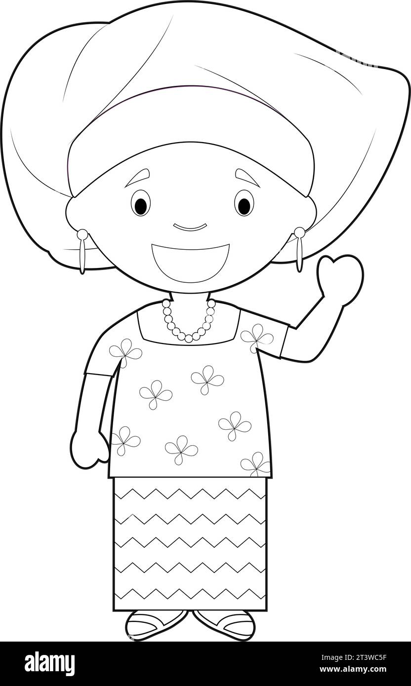 Personnage de dessin animé facile à colorier du Nigeria habillé de ...