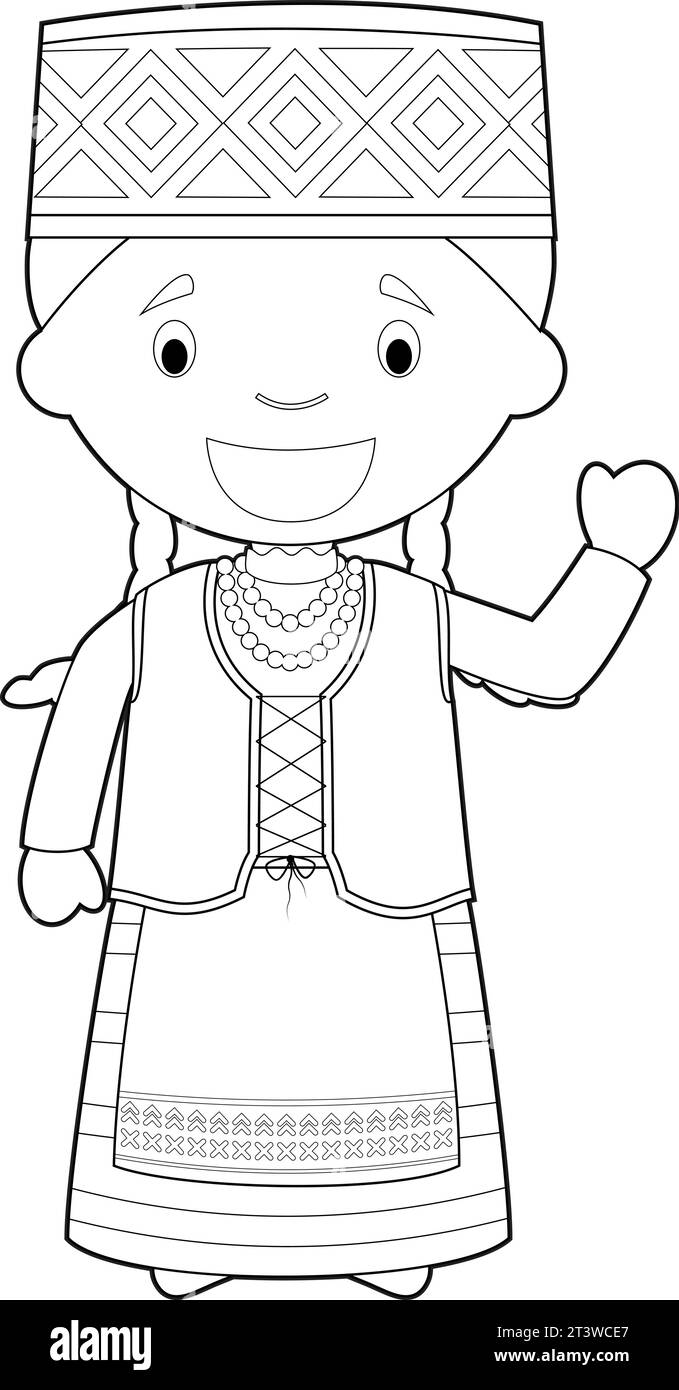 Personnage de dessin animé à colorier facile de Lituanie habillé de la ...