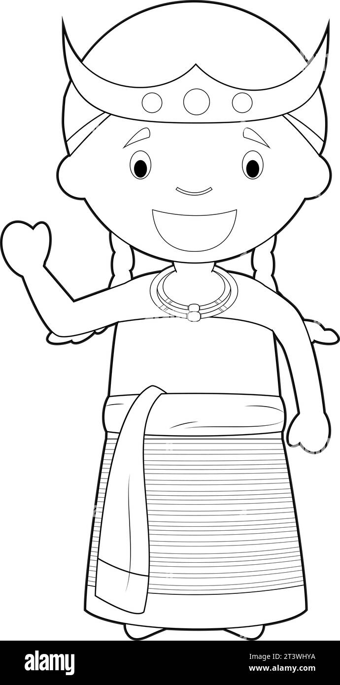 Personnage de dessin animé facile à colorier du Timor oriental habillé ...