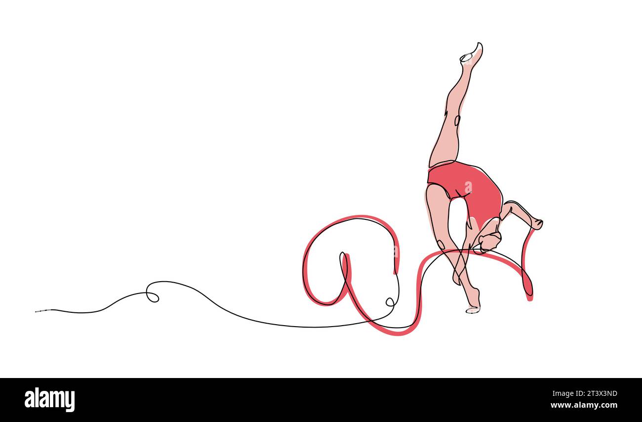 Gymnastique rythmique. Femme avec ruban. Un dessin au trait continu de ...