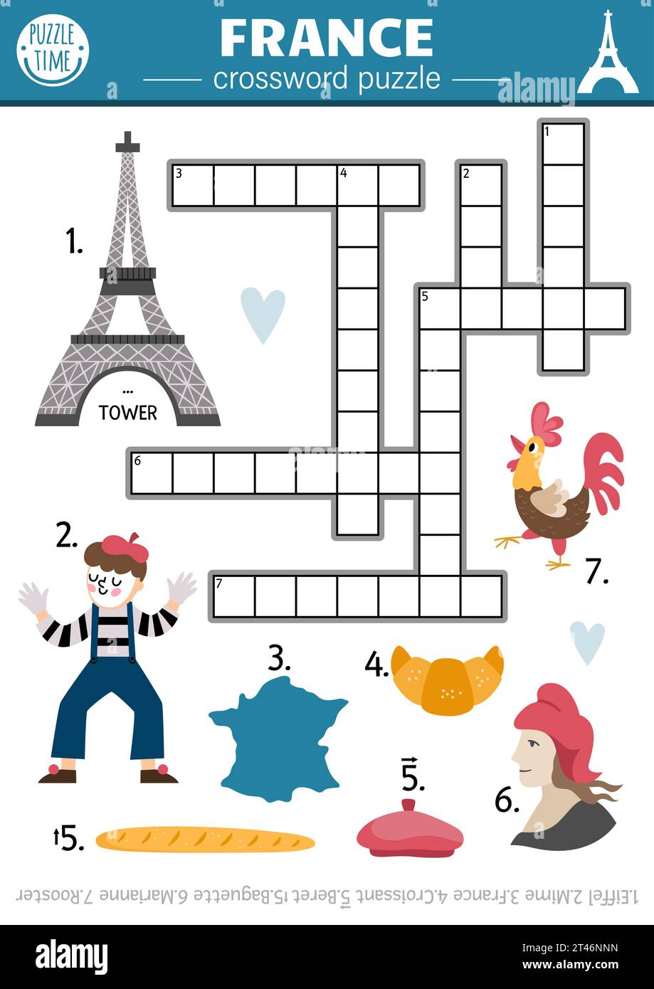 Puzzle de mots croisés Vector France pour les enfants. Quiz français ...