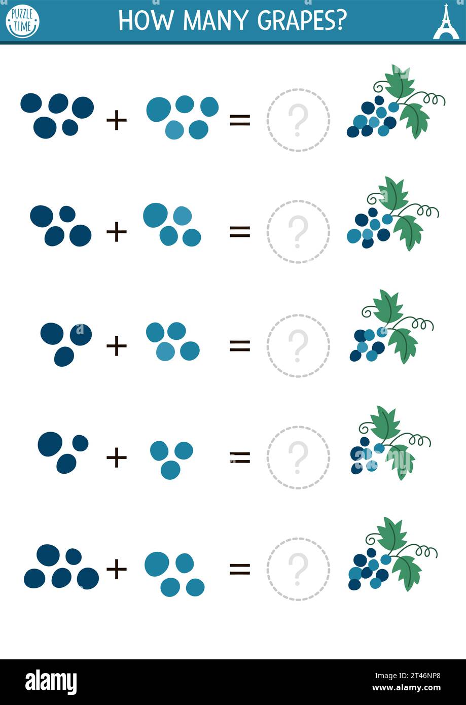 Combien de raisins gibier. Activité d'addition de mathématiques pour ...