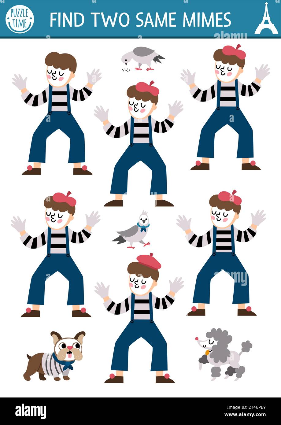 Trouvez deux mimes identiques. Activité assortie pour les enfants avec ...