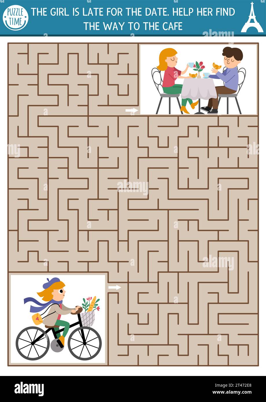 France labyrinthe pour les enfants avec fille à vélo. Activité ...