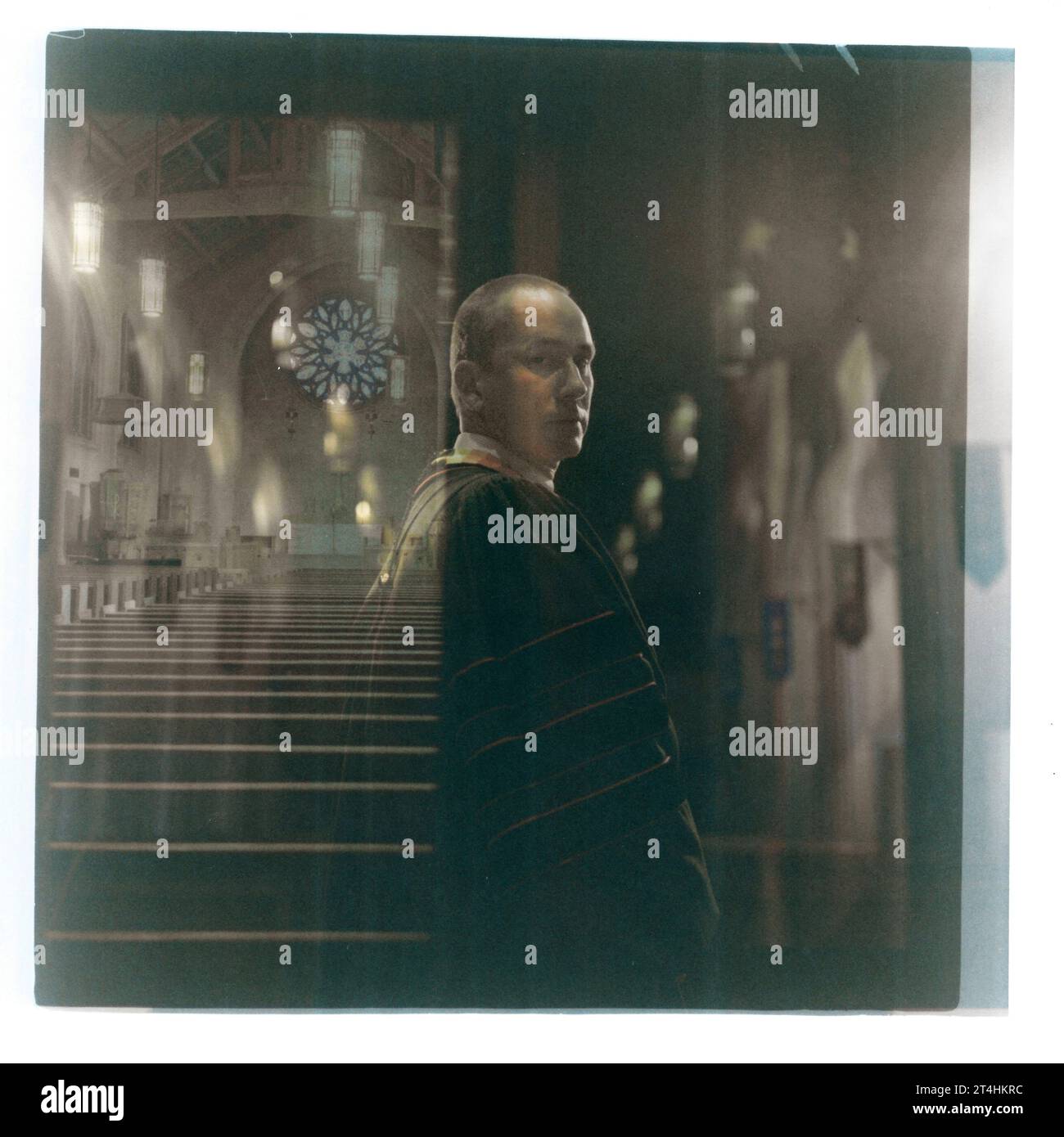 In this double exposure darkroom print made from two film negatives, a ...