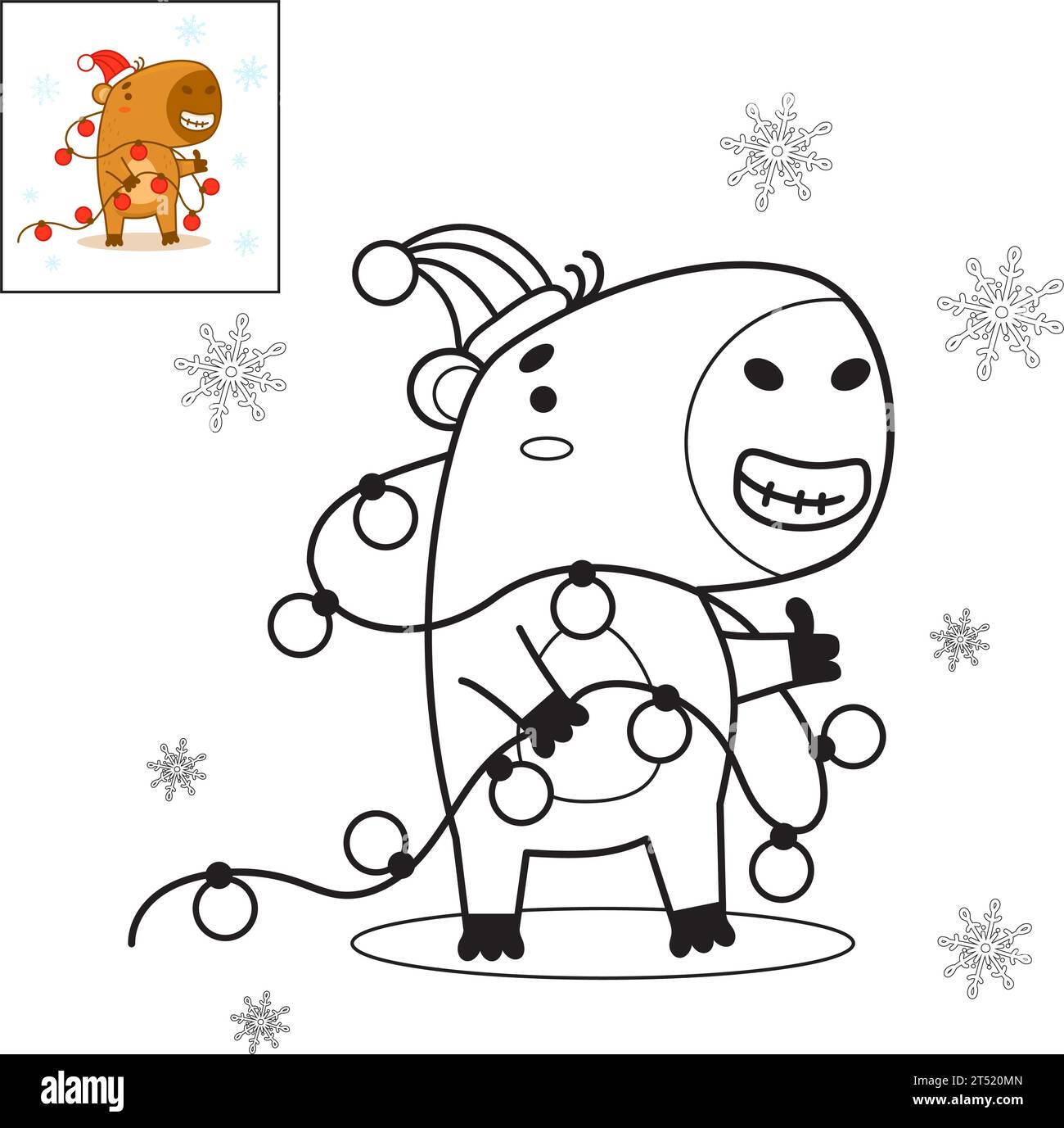 Capybara de Noël avec guirlande du nouvel an. Illustration vectorielle ...