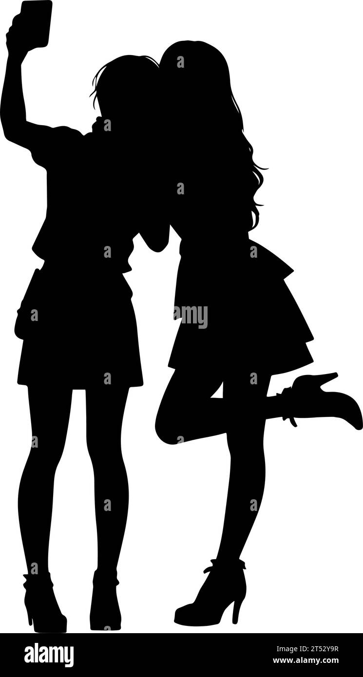 Silhouette De Deux Filles Banque Dimages Noir Et Blanc Alamy