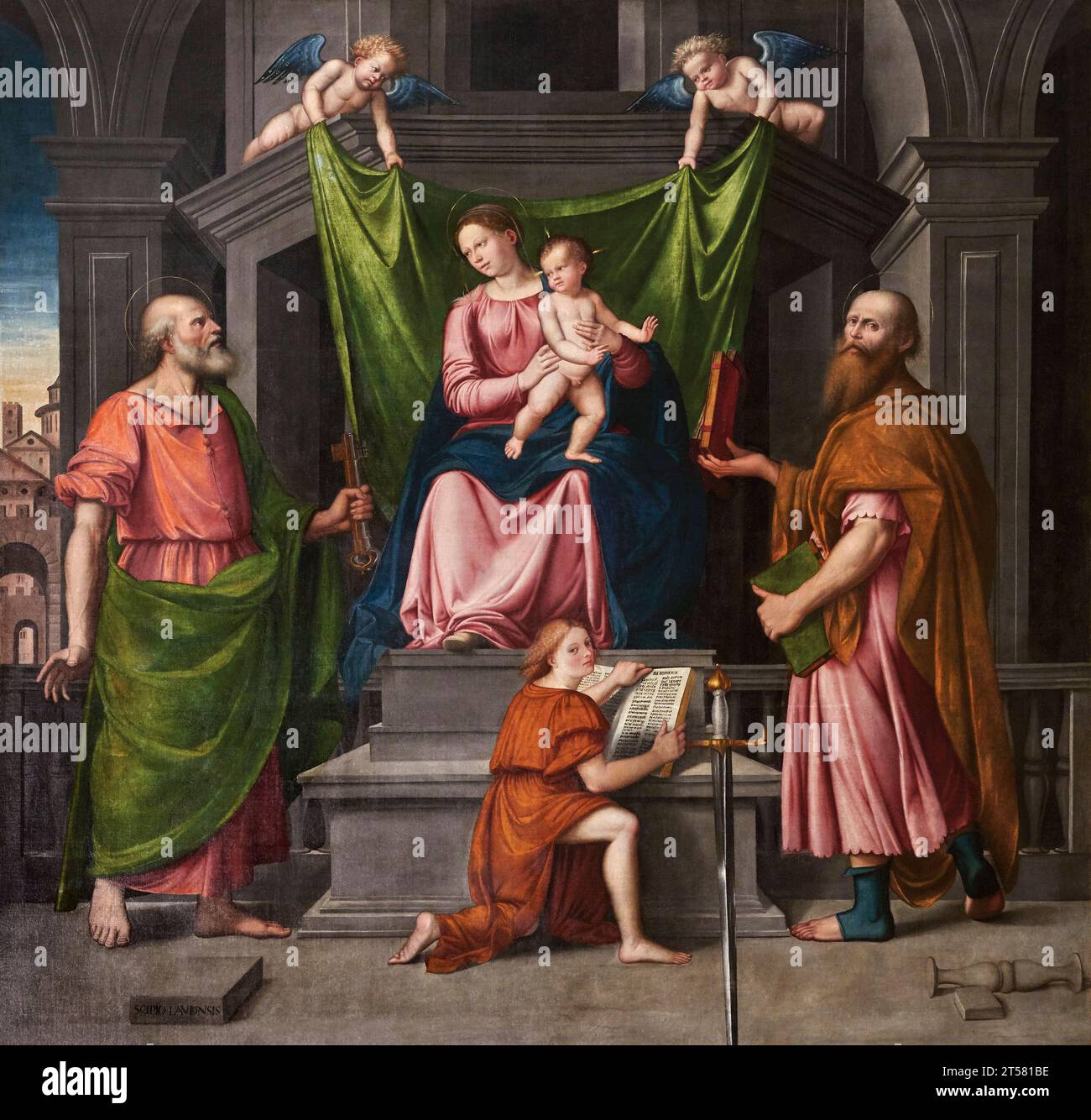 Madonna col Bambino con S. Pietro, S. Paolo e un angelo - olio su tela ...