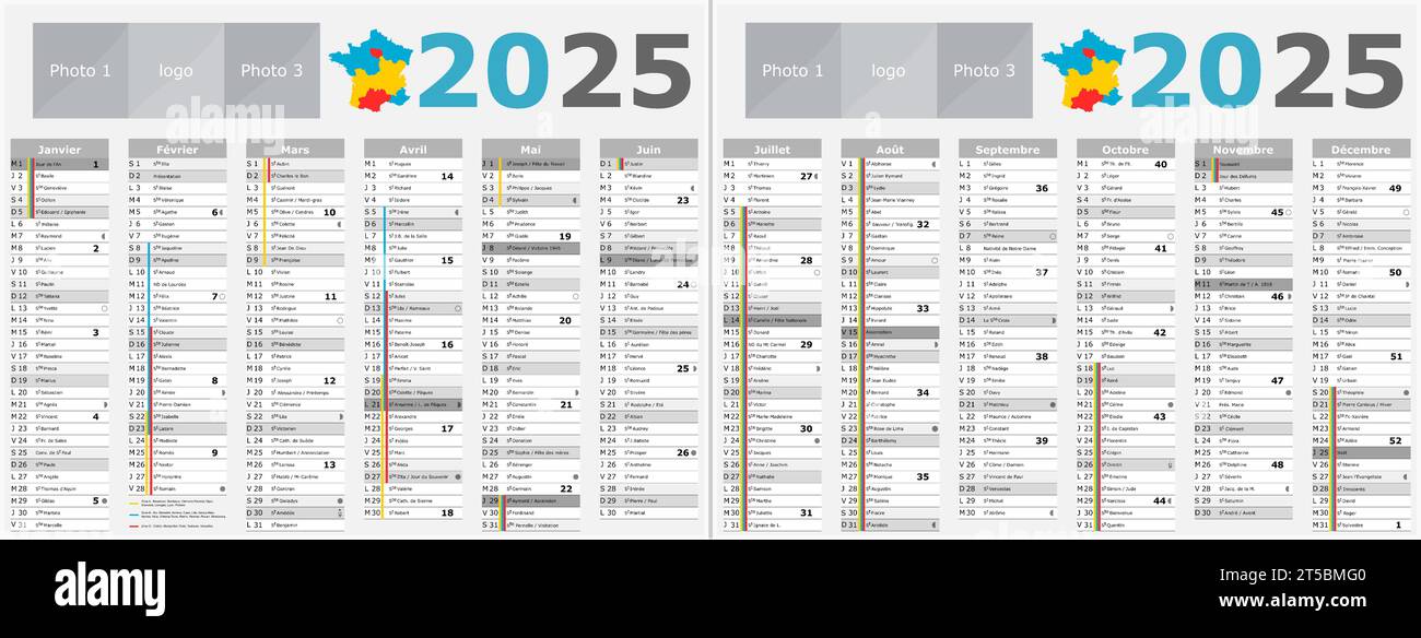 calendrier français 2025 avec des saints et des jours fériés Image ...