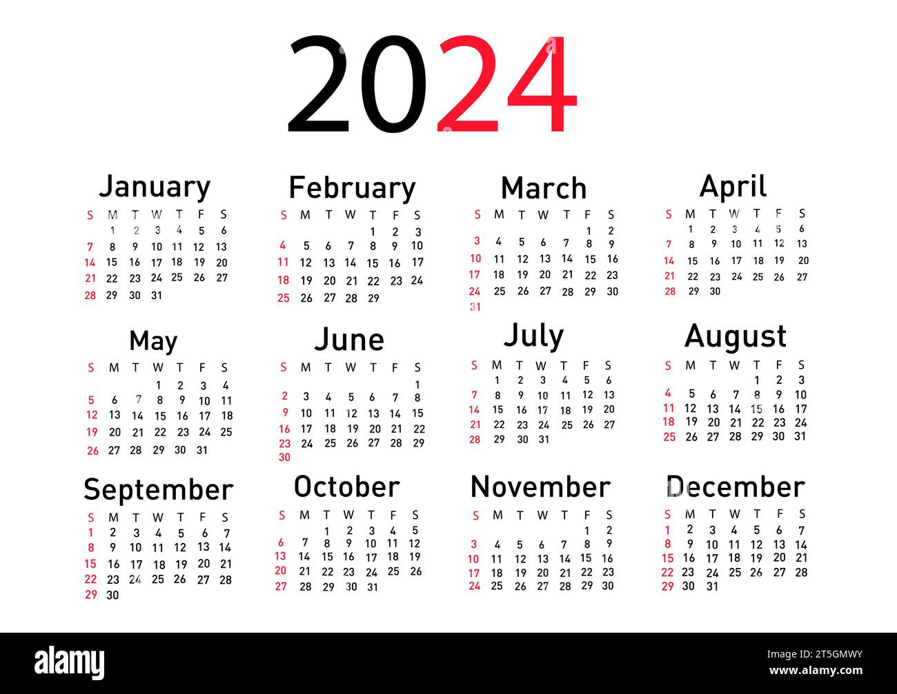 Calendrier pour 2024 illustration vectorielle Image Vectorielle Stock ...