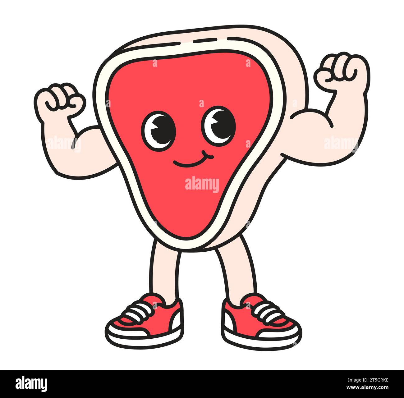 Personnage de steak de dessin animé fléchissant les muscles, forme ...
