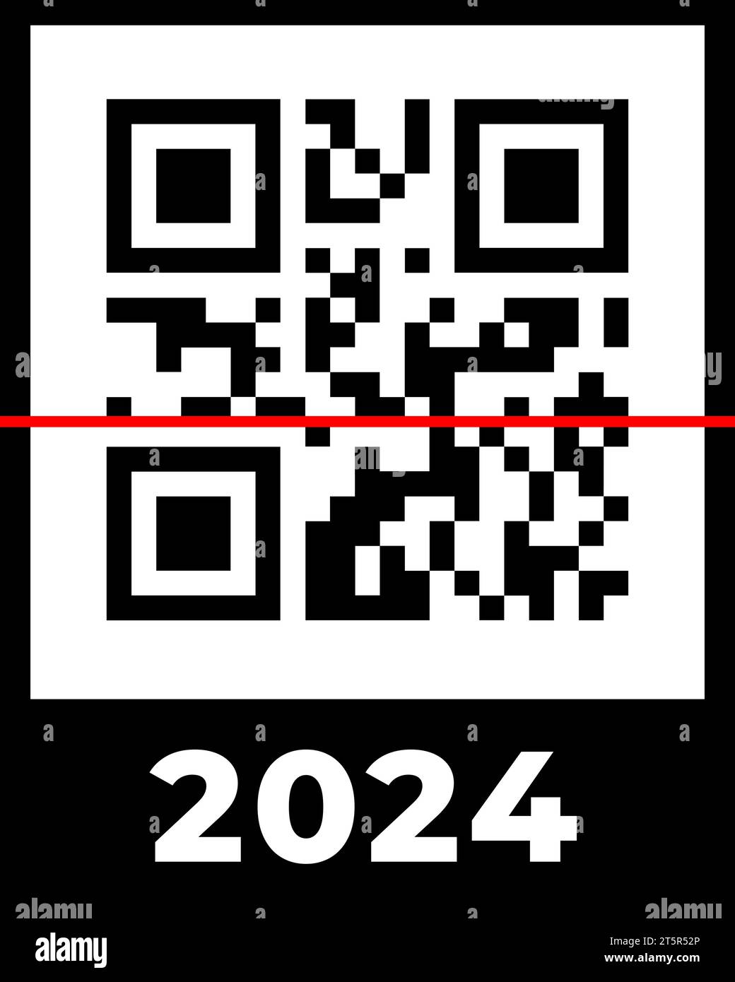 Code QR réel 2024 chiffres avec ligne de balayage rouge. Bonne année ...