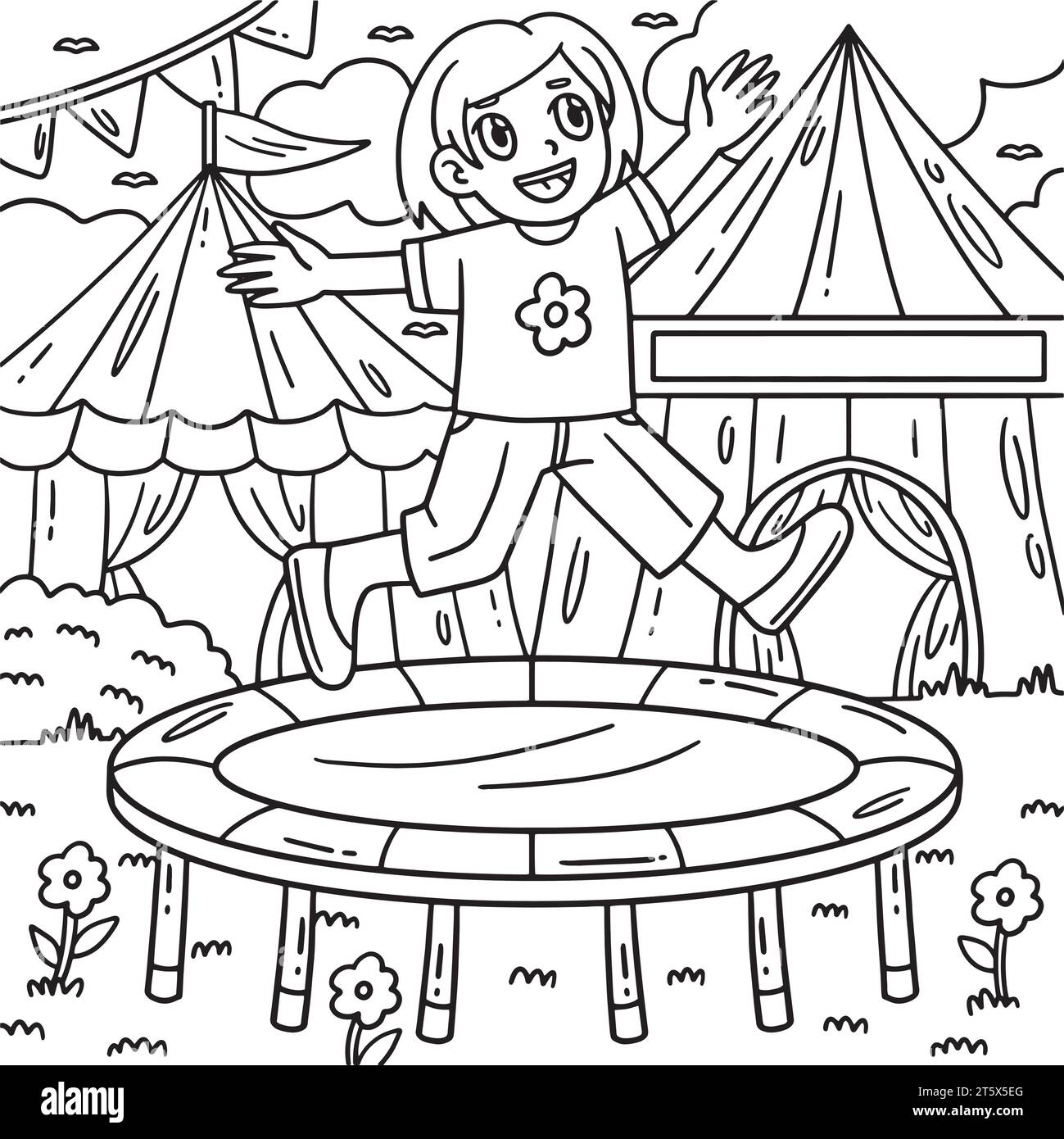 Page de coloriage enfant de cirque et trampoline pour les enfants Image ...