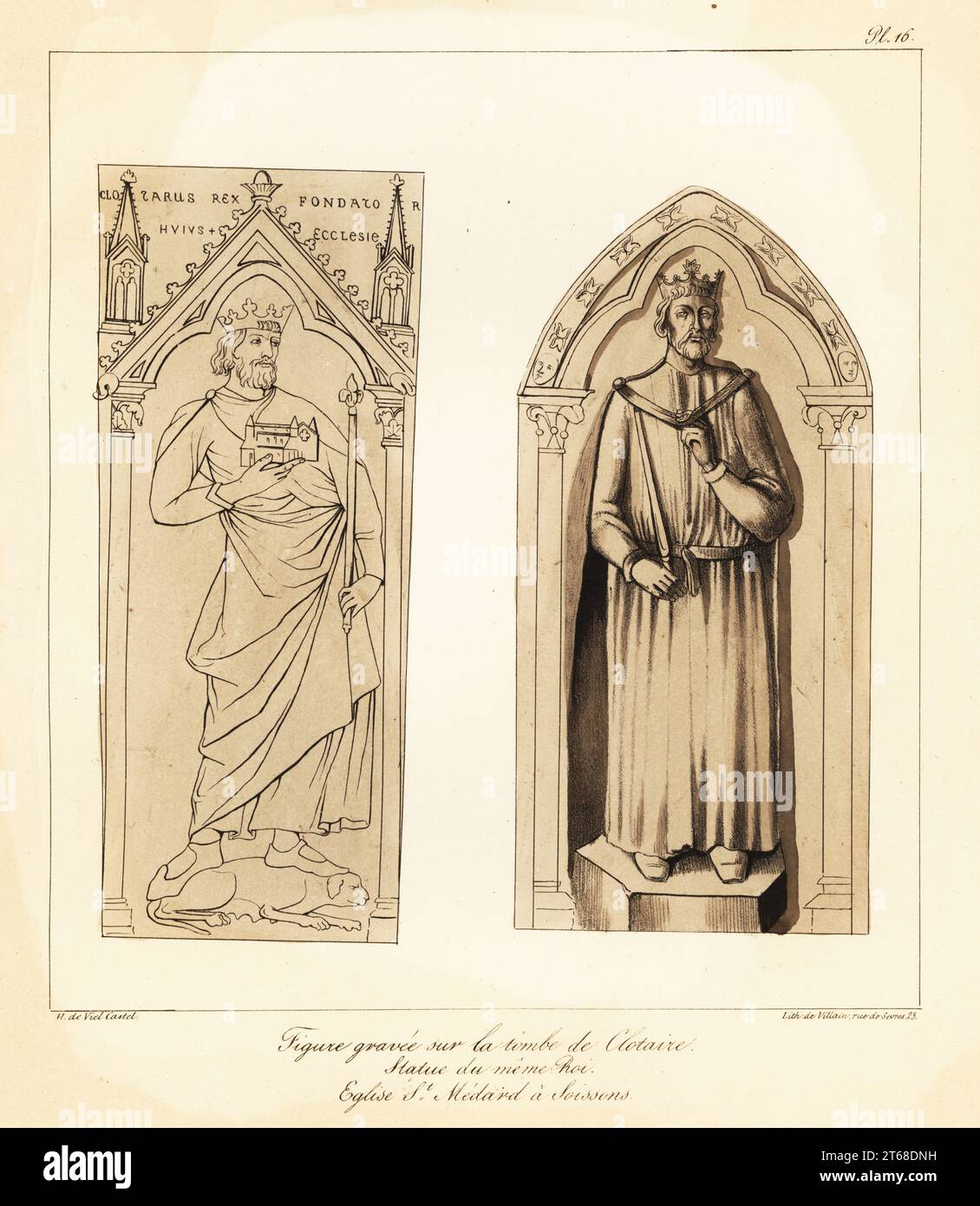 Figure gravée sur le tombeau de Chlothar I, Clotarus Rex, statue du ...