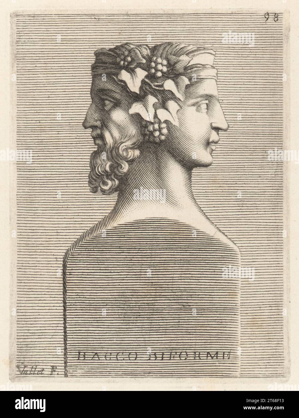 Buste à deux faces de Bacchus, dieu romain du vin et du raisin. Avec le ...