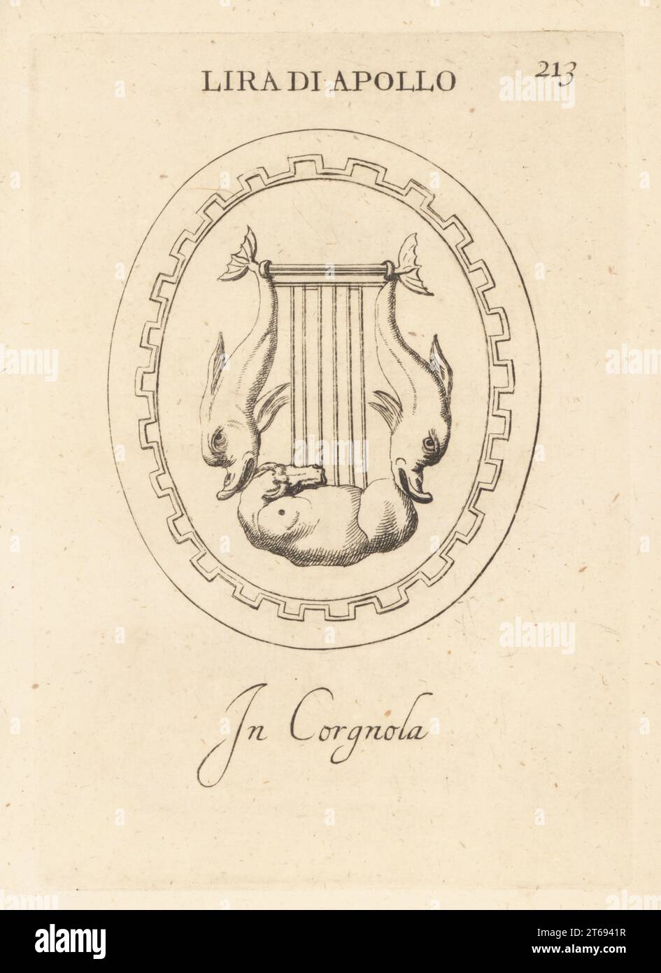 Lyre du dieu grec Apollon dans le cornélien. Avec deux dauphins, son ...