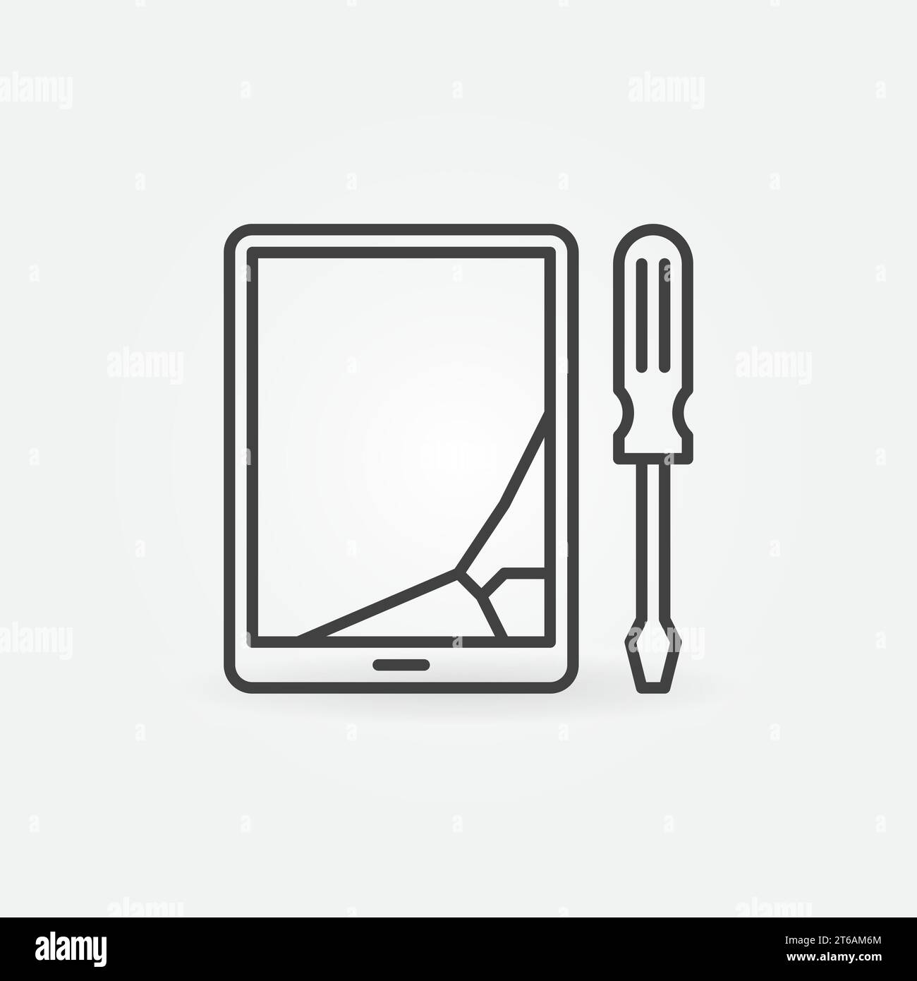 Tablette avec icône de contour d'écran fissurée ou cassée. Signe ...