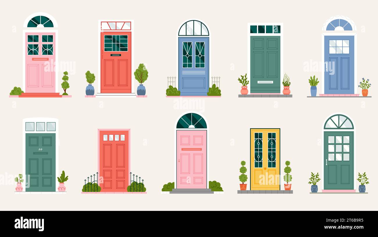Portes d'entrée à la maison ensemble illustration vectorielle. Dessin ...