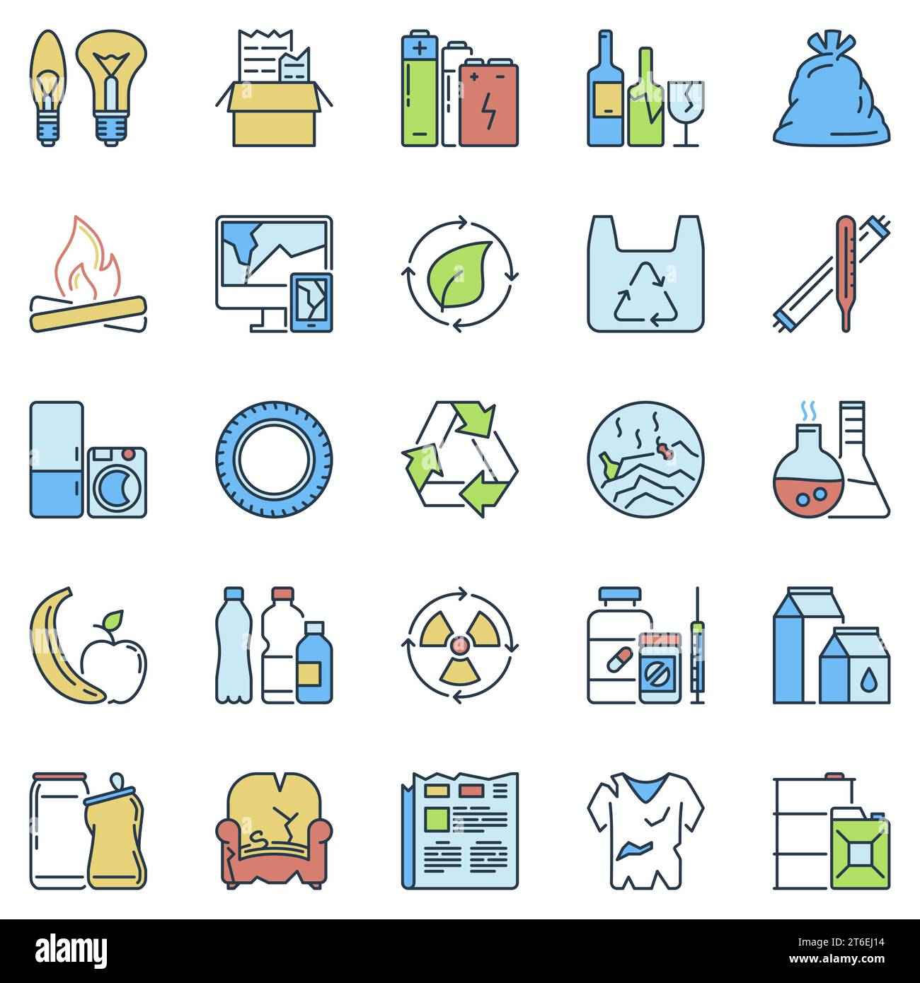 Définition d'icônes colorées de séparation des types de déchets d ...