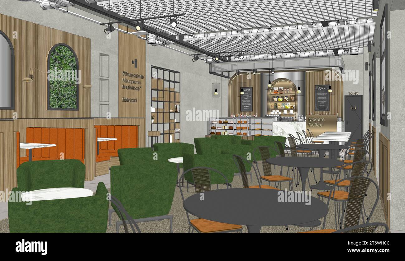 Conception de concept de bar-salon de restaurant moderne rendu 3D ...