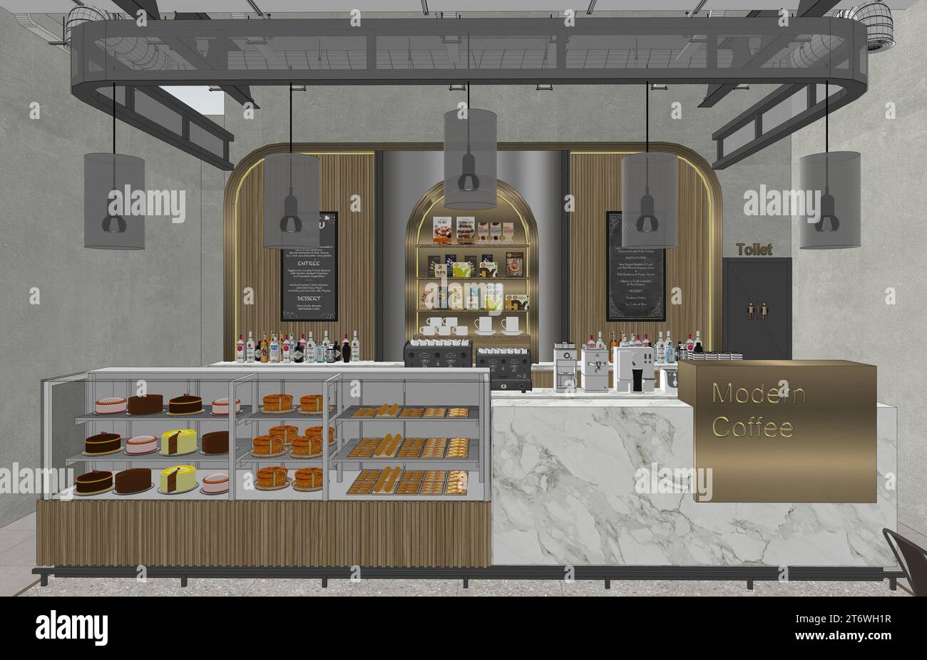 Conception de concept de bar-salon de restaurant moderne rendu 3D ...